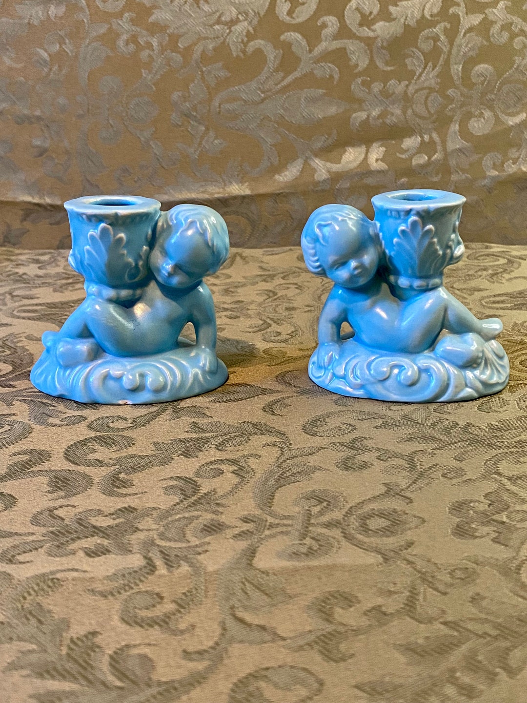 Vintage Cherub Candle Holder Set - Etsy