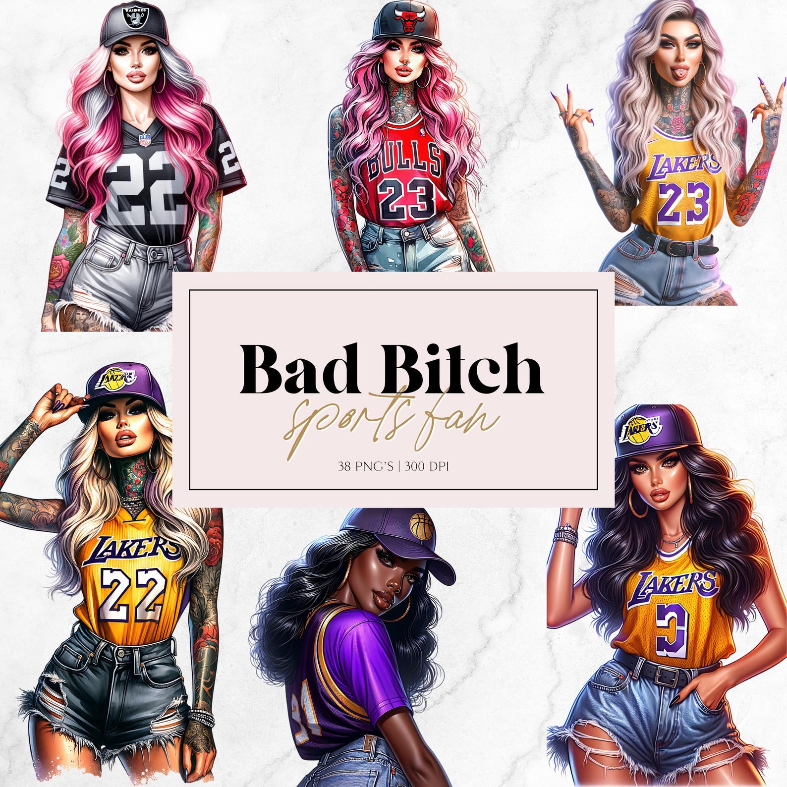 Bad Ass Bitch Clip Art, Girl With Tattoos Art, Commercial Use Clip Art ...