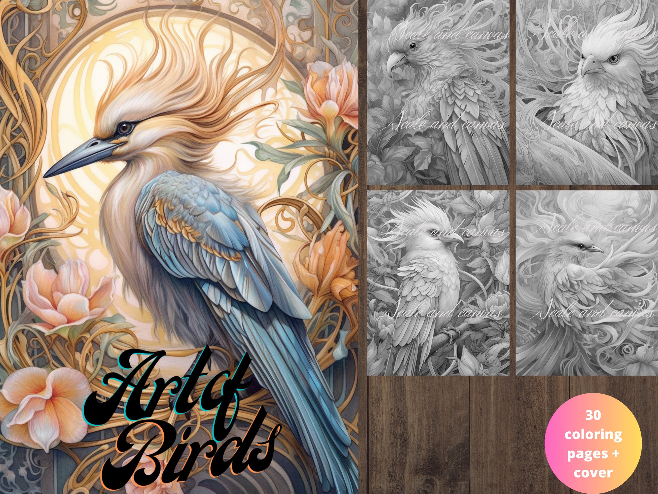 30 Grayscale Art of Birds Coloring Book Set Printable Adult Coloring ...