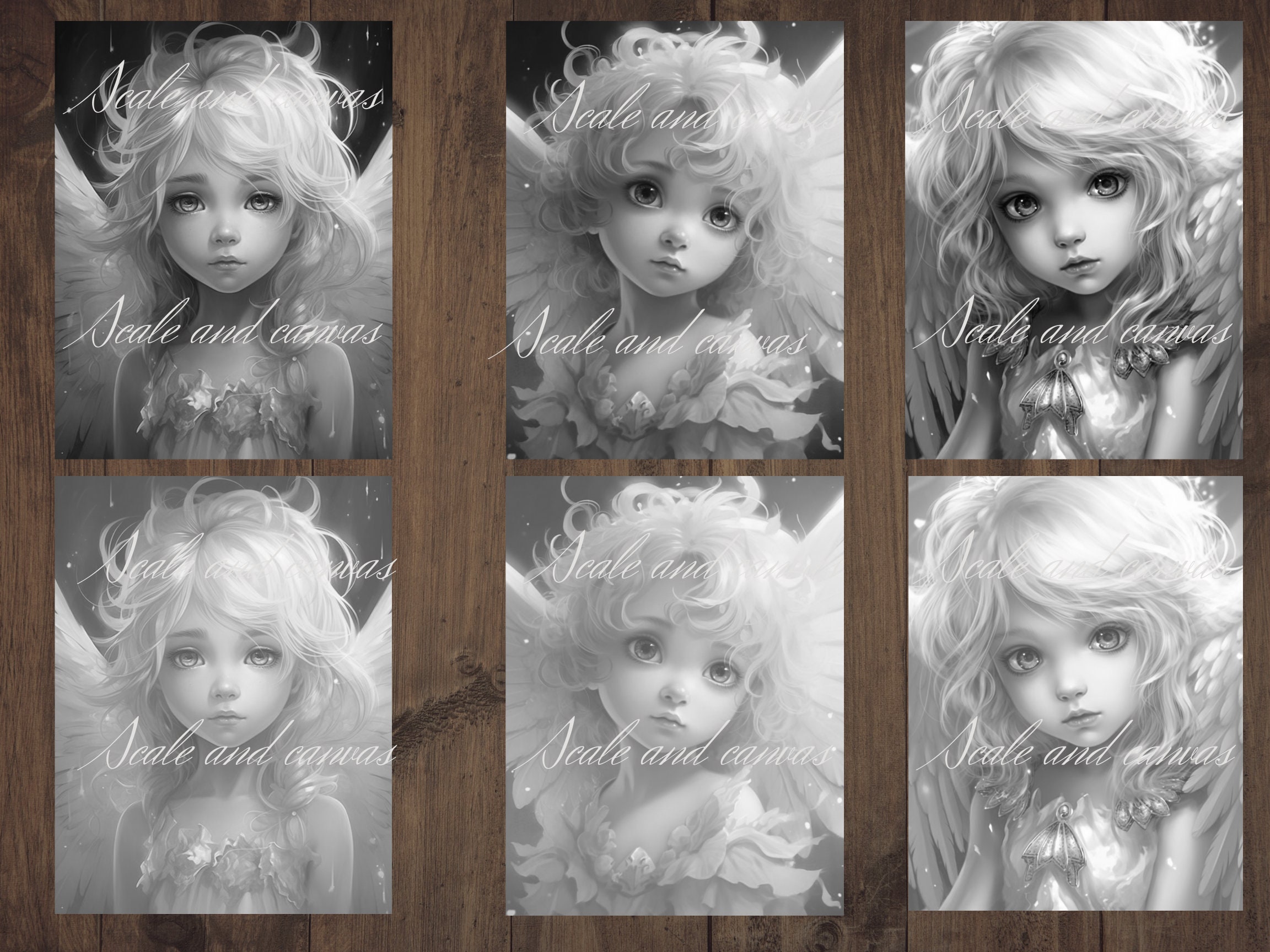 20 Grayscale Baby Angels Coloring Book Set 2 Printable Adult Coloring ...