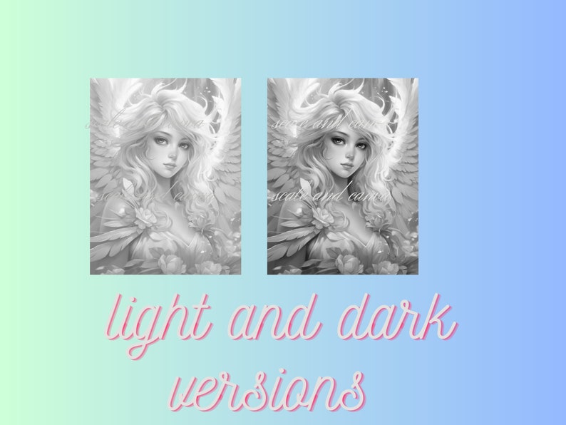 20 Grayscale Angels Coloring Pages, Printable Adult Coloring Pages Set ...