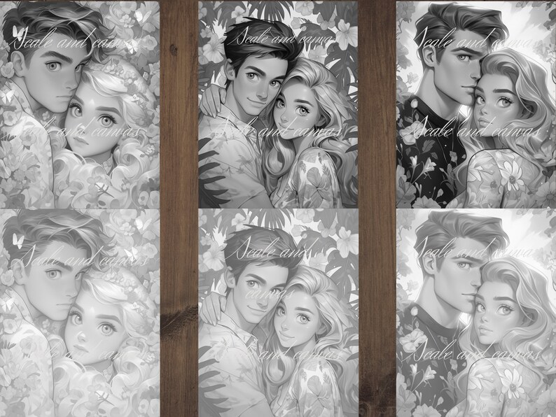 30 Grayscale Eternal Love Cartoon Style Coloring Book Set Printable ...