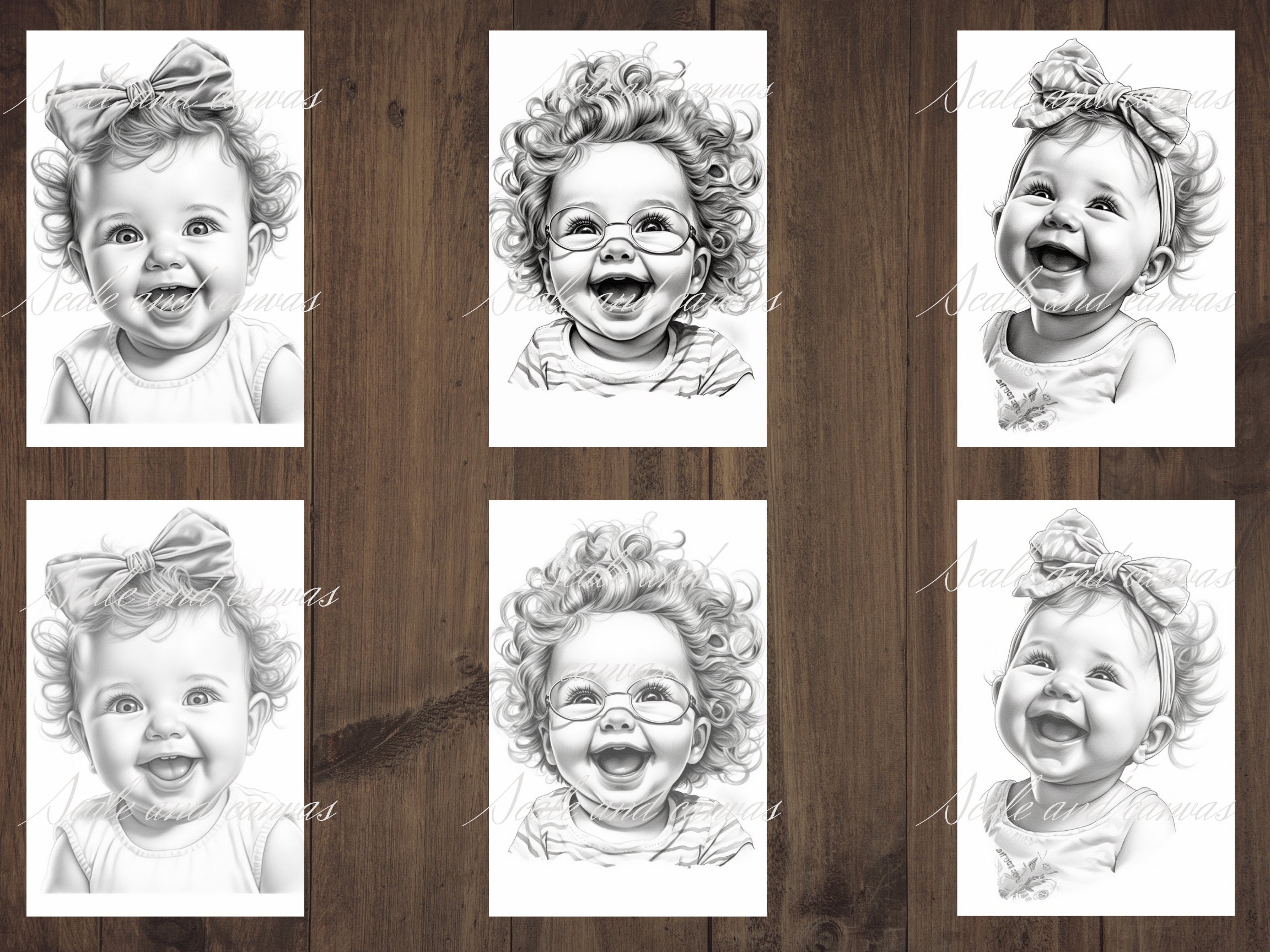 20 Grayscale Cute Babies Coloring Book Set Printable Adult - Etsy
