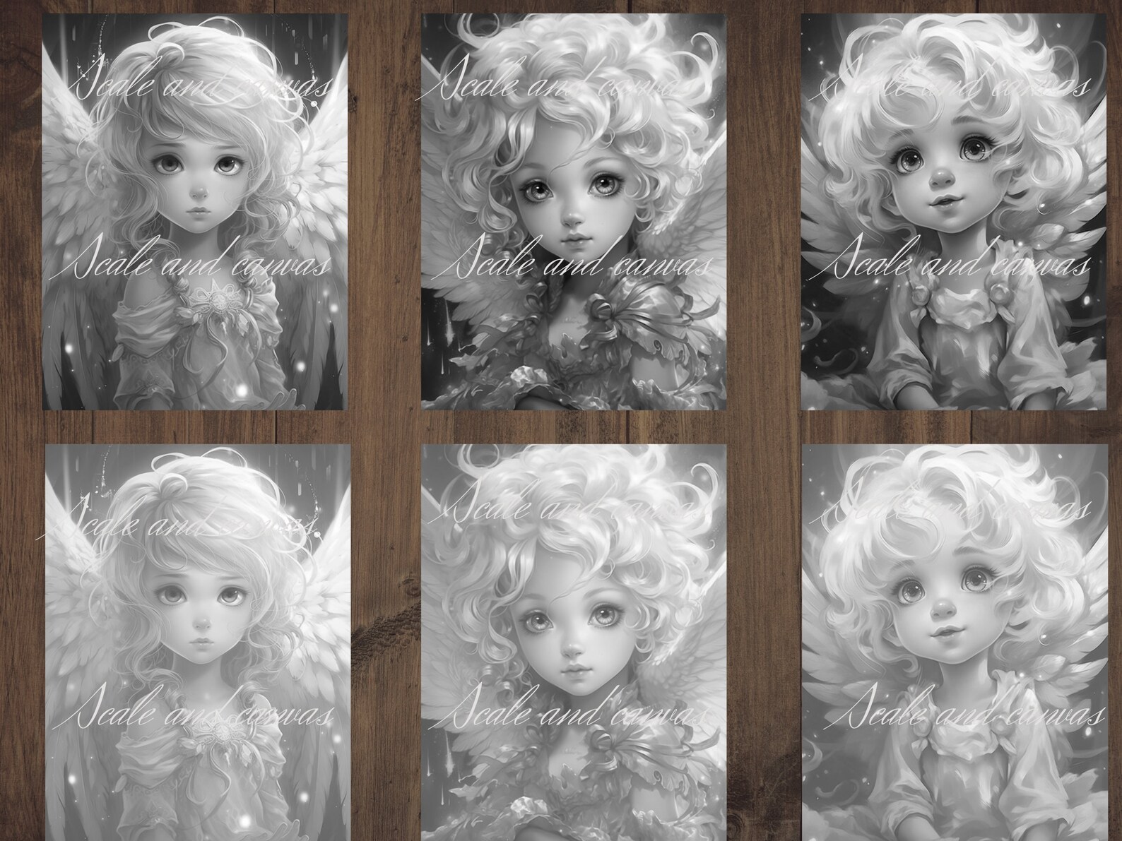 20 Grayscale Baby Angels Coloring Book Set 2 Printable Adult Coloring ...