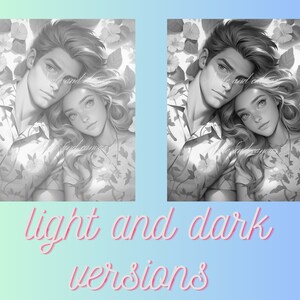 30 Grayscale Eternal Love Cartoon Style Coloring Book Set Printable ...