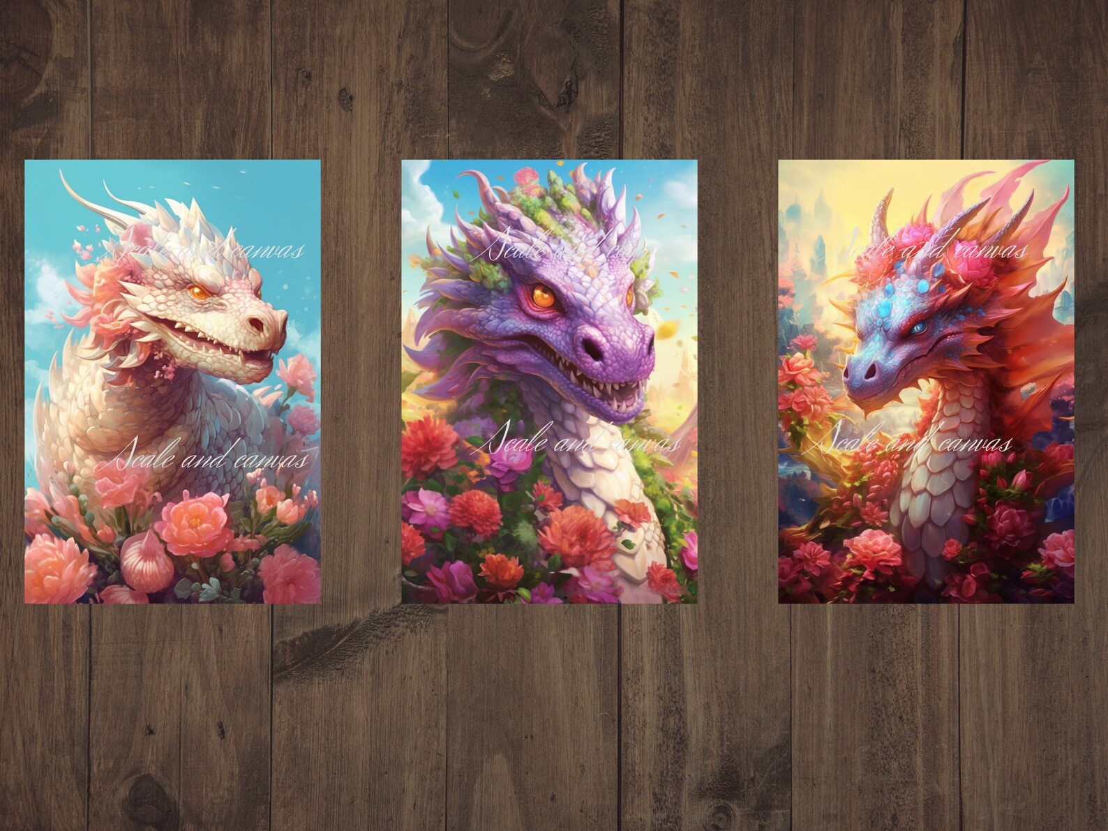 22 Grayscale Flower Dragons Coloring Book Set Printable Adult Coloring ...