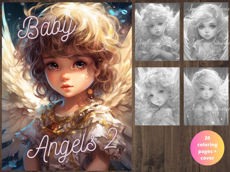 20 Grayscale Baby Angels Coloring Book Set 2 Printable Adult Coloring ...