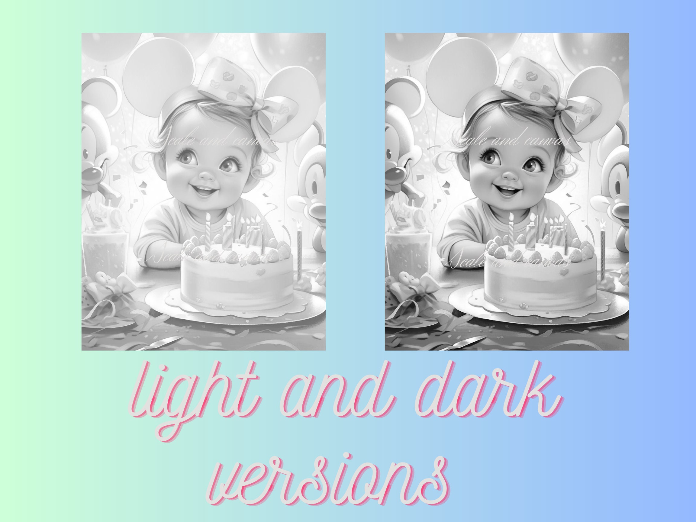 24 Grayscale Happy Birthday Coloring Book Set Printable Adult Coloring ...
