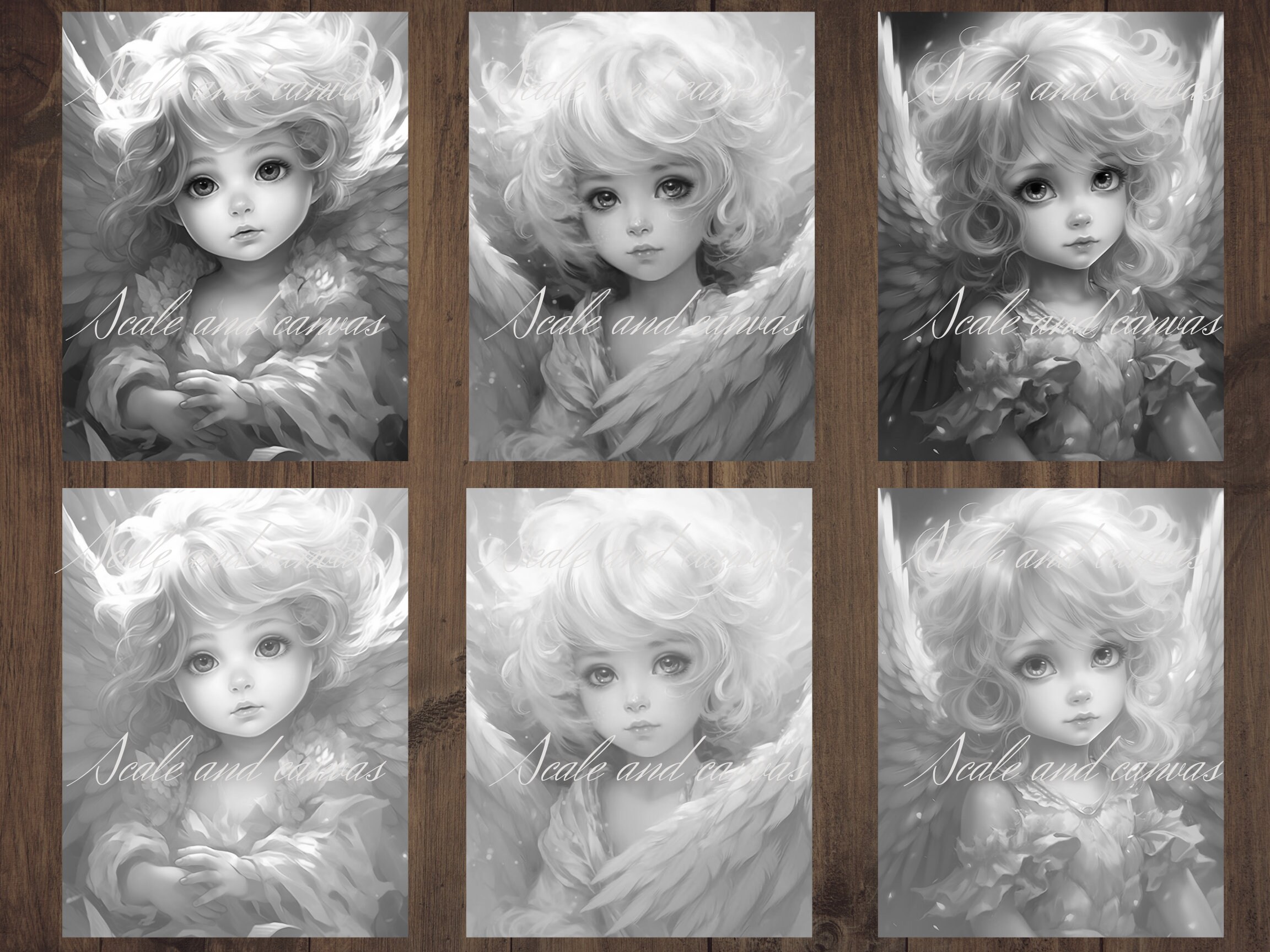 20 Grayscale Baby Angels Coloring Book Set 2 Printable Adult Coloring ...