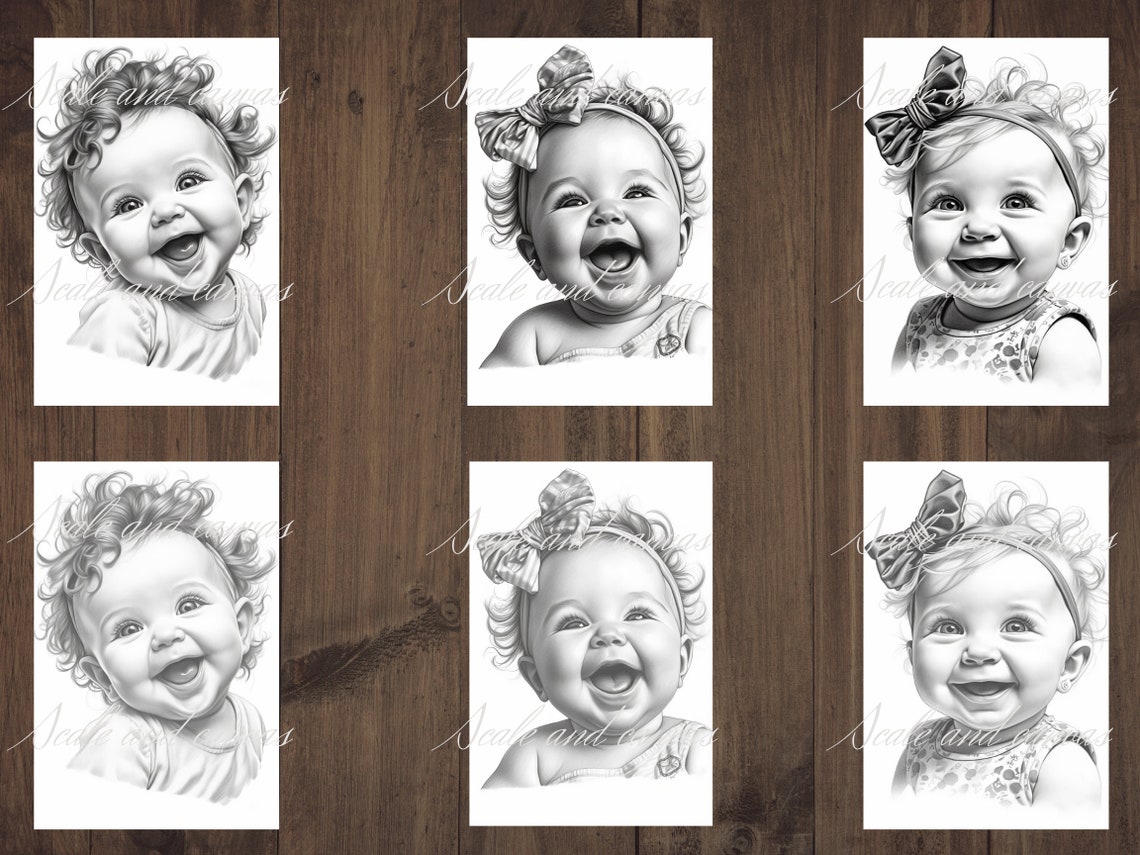 20 Grayscale Cute Babies Coloring Book Set Printable Adult - Etsy