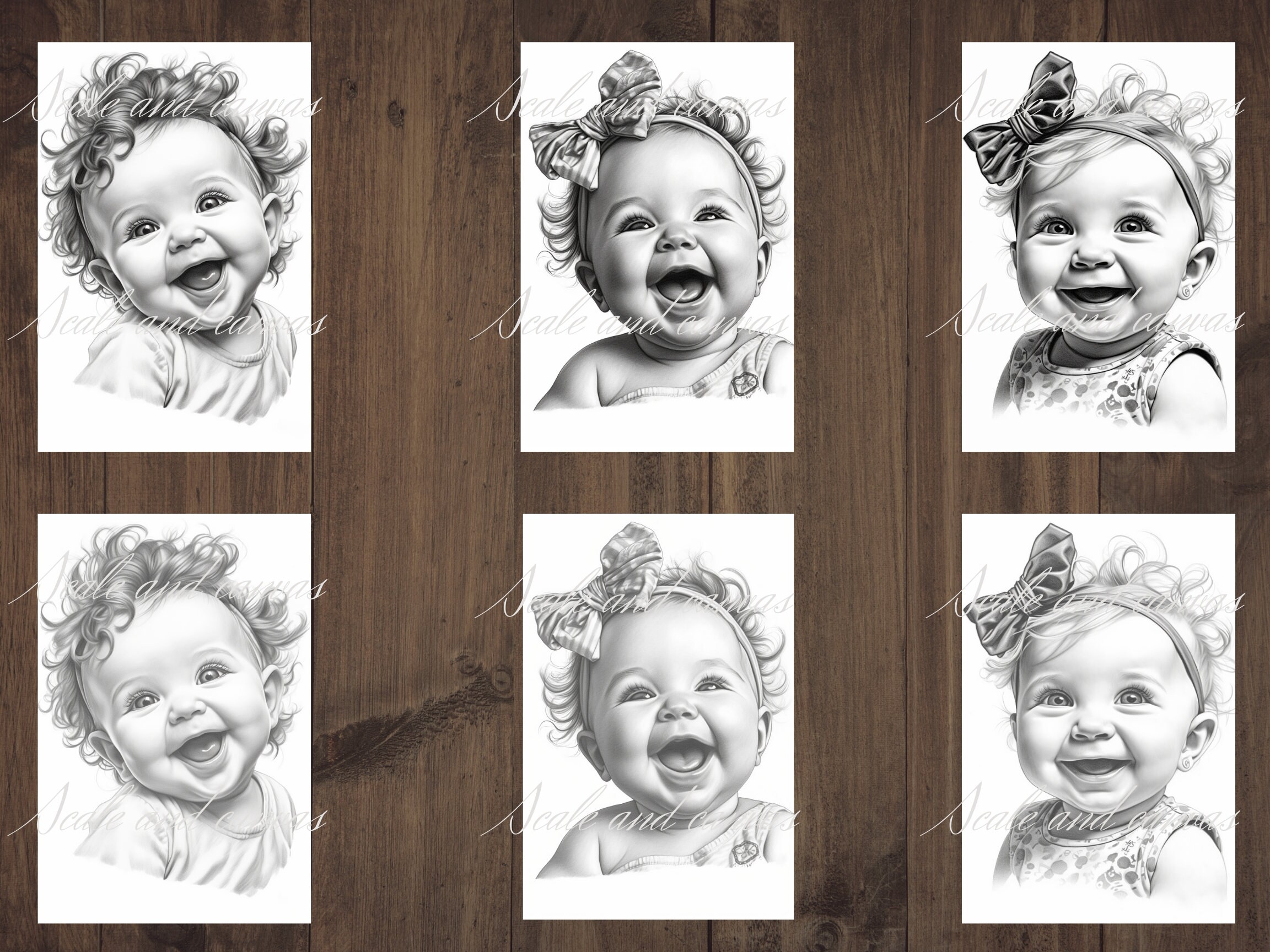 20 Grayscale Cute Babies Coloring Book Set Printable Adult - Etsy