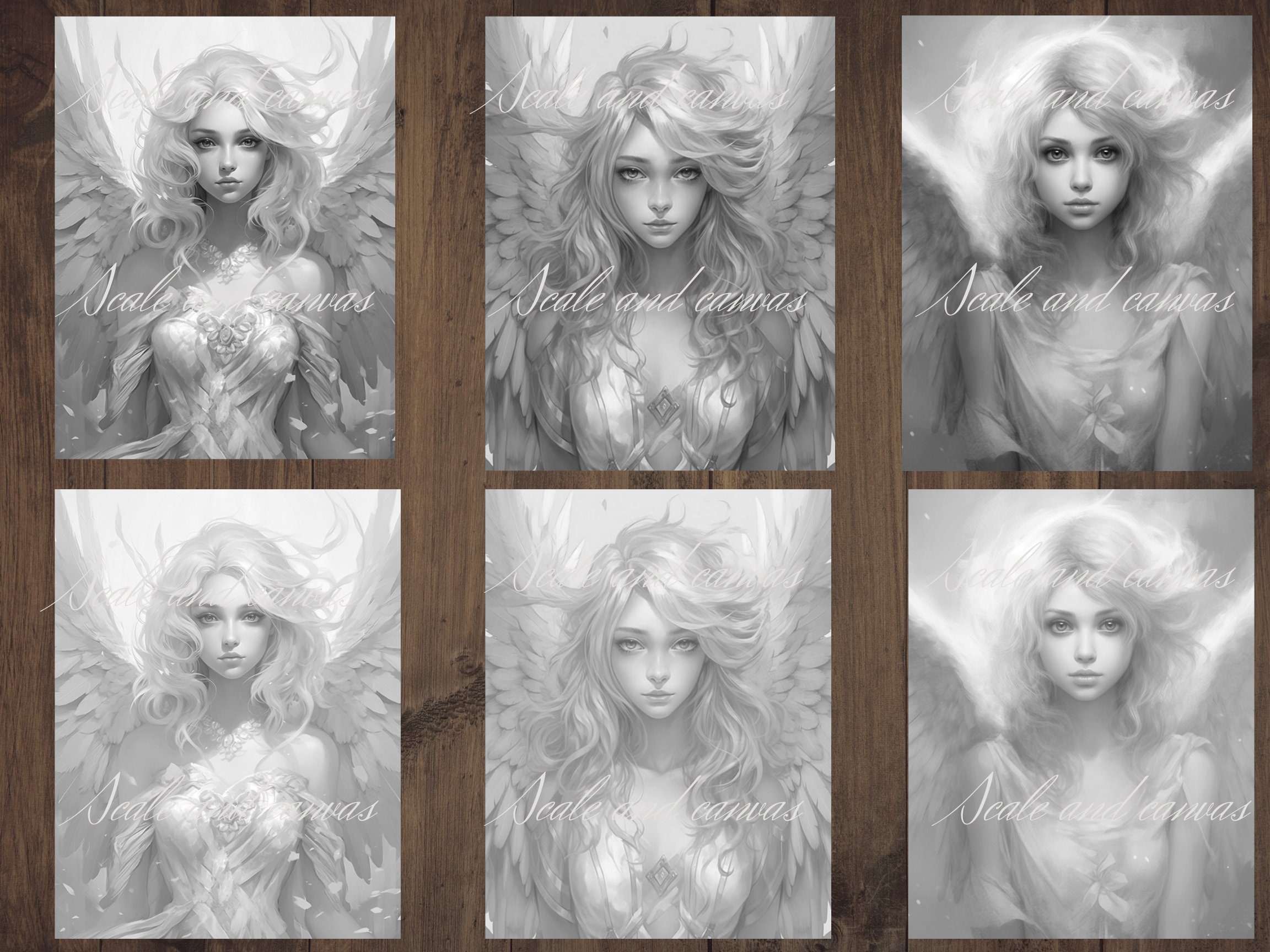 20 Grayscale Angels Coloring Book Set 2 Printable Adult Coloring Pages ...