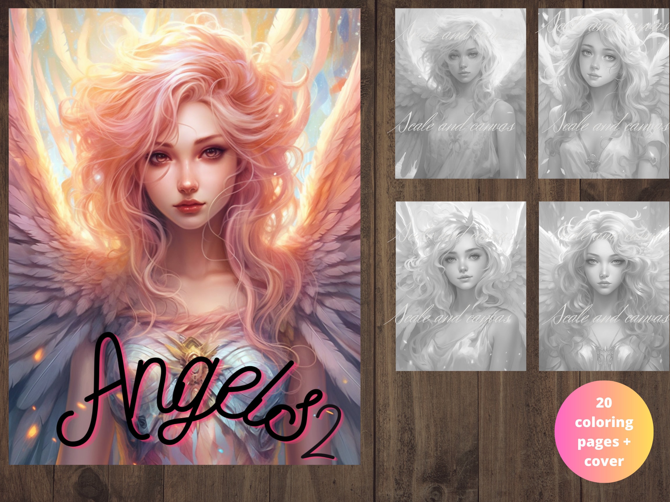 20 Grayscale Angels Coloring Book Set 2 Printable Adult Coloring Pages ...