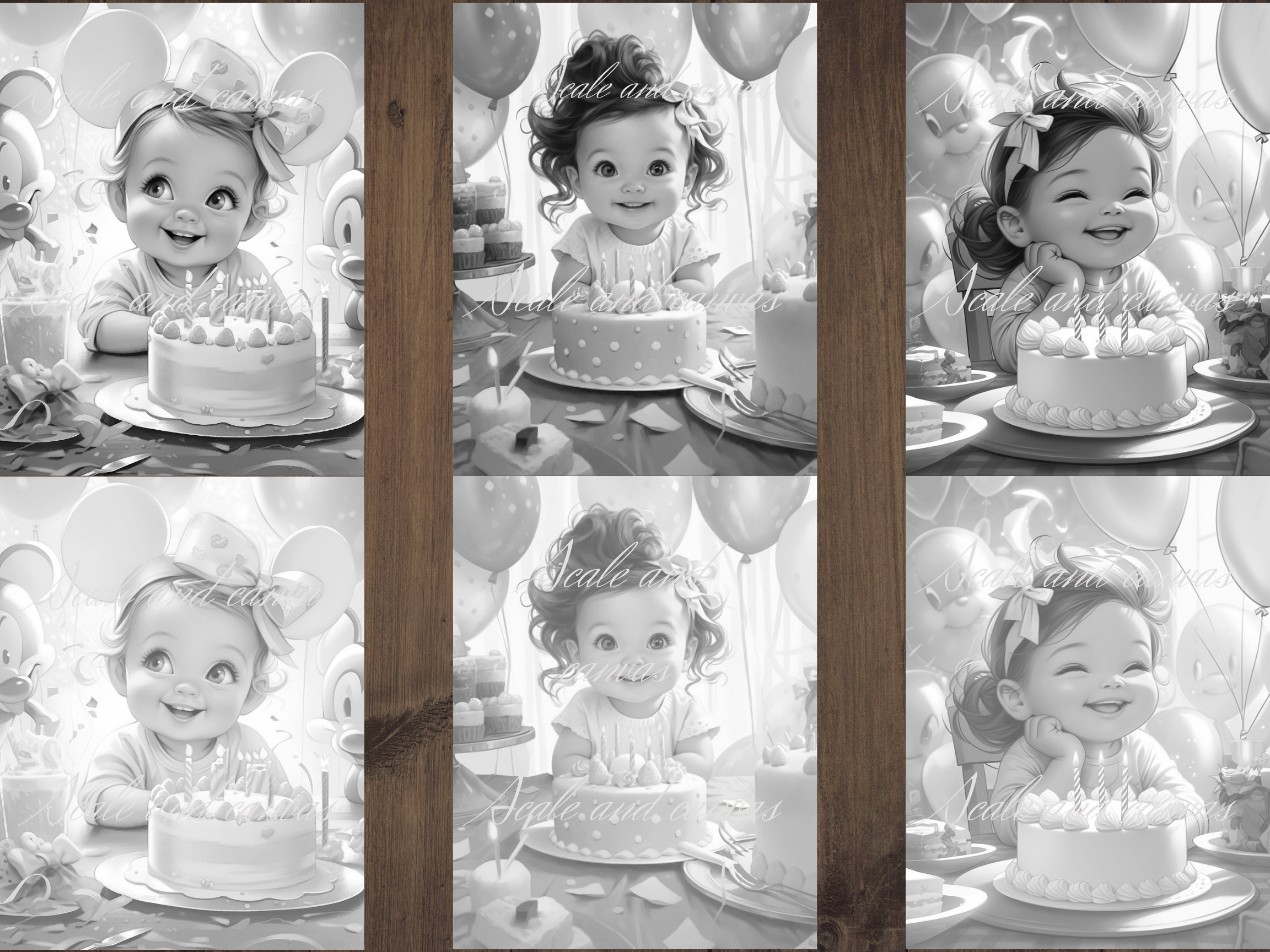 24 Grayscale Happy Birthday Coloring Book Set Printable Adult Coloring ...