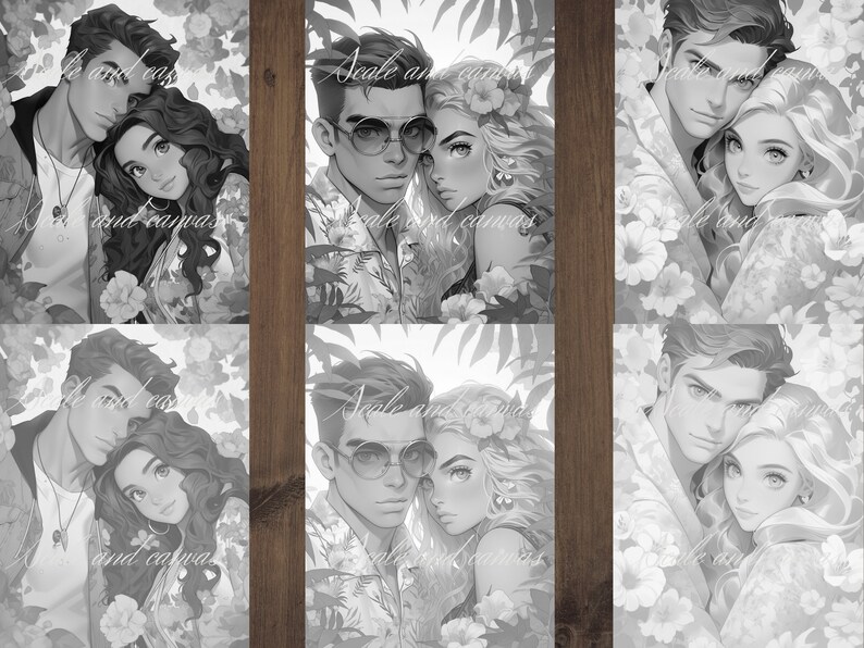 30 Grayscale Eternal Love Cartoon Style Coloring Book Set Printable ...