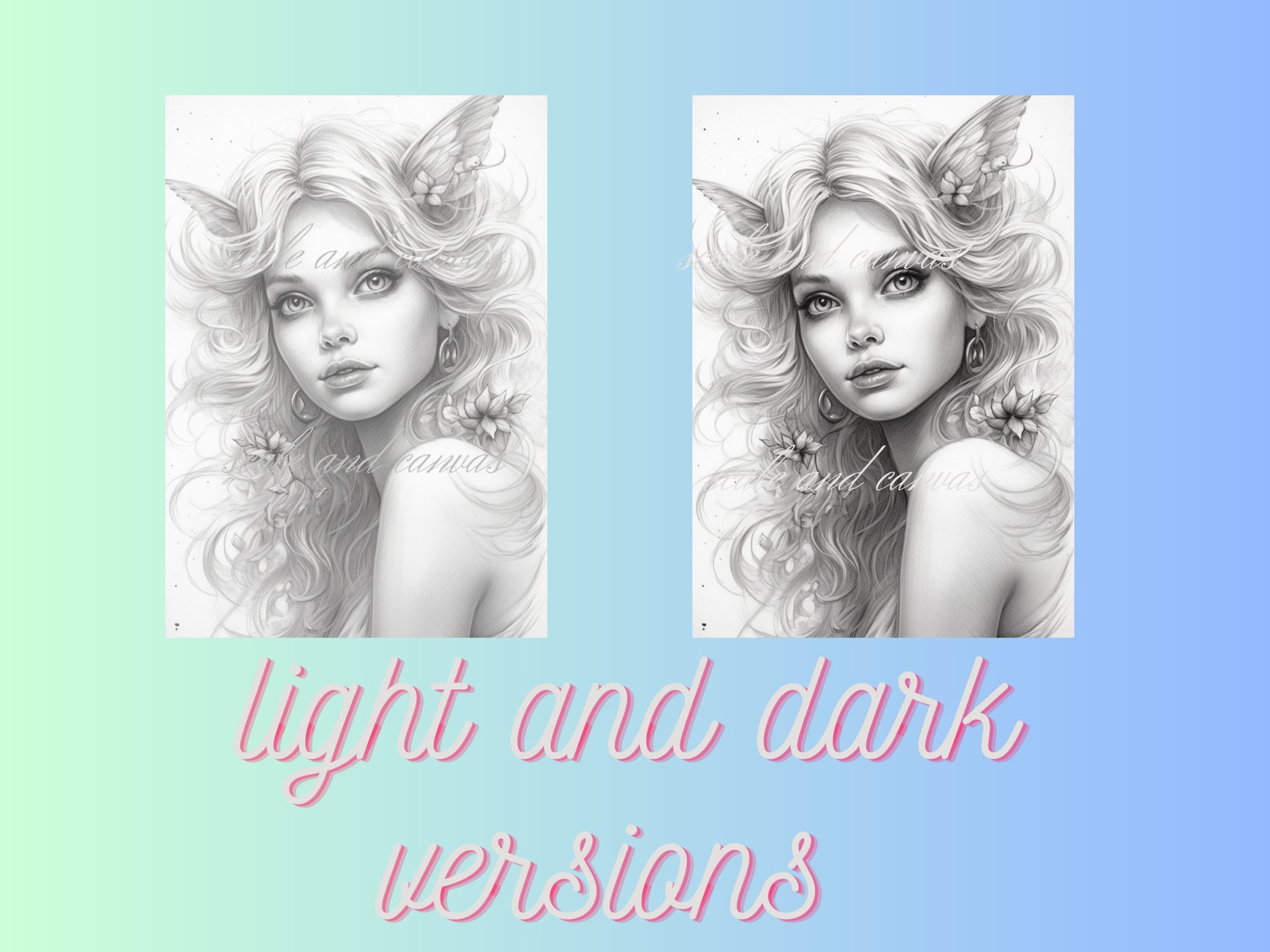 24 Grayscale Cute Fairies Coloring Book Set Printable Adult Coloring ...