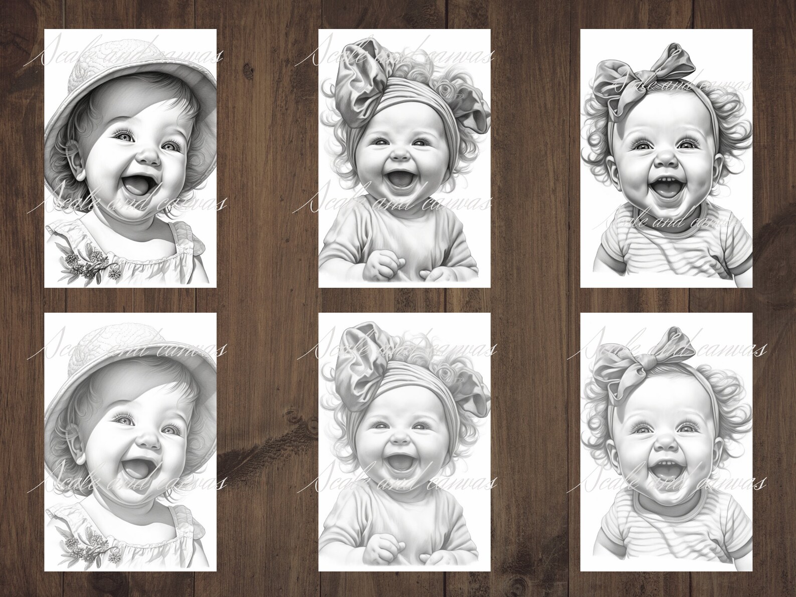 20 Grayscale Cute Babies Coloring Book Set Printable Adult - Etsy