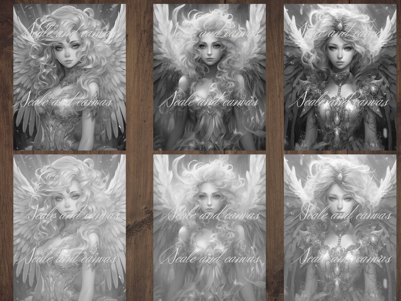 20 Grayscale Angels Coloring Pages, Printable Adult Coloring Pages Set ...