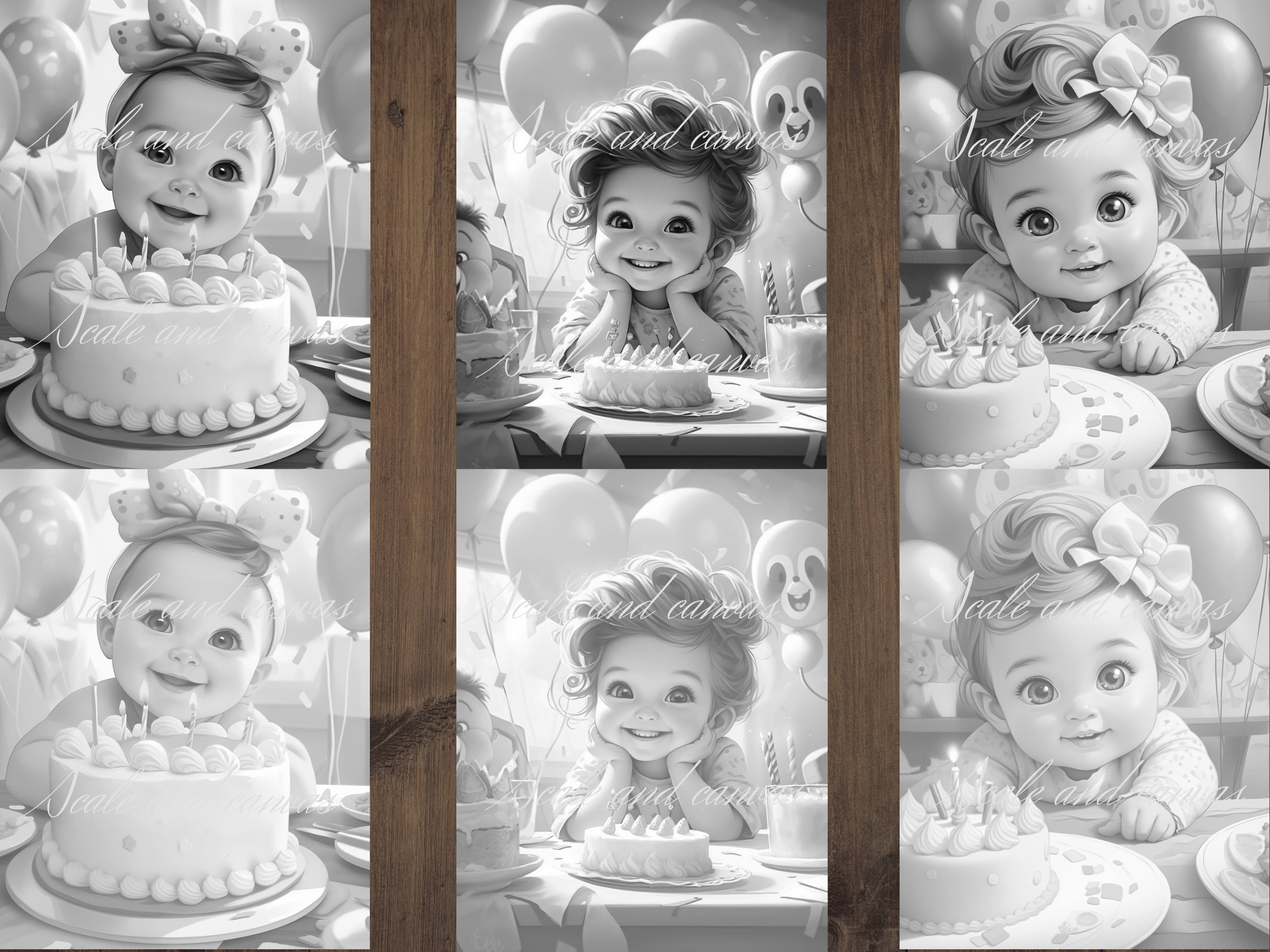 24 Grayscale Happy Birthday Coloring Book Set Printable Adult Coloring ...