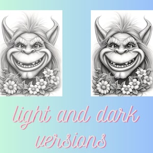 33 Grayscale Trolls Coloring Book Set Printable Adult Coloring Pages ...
