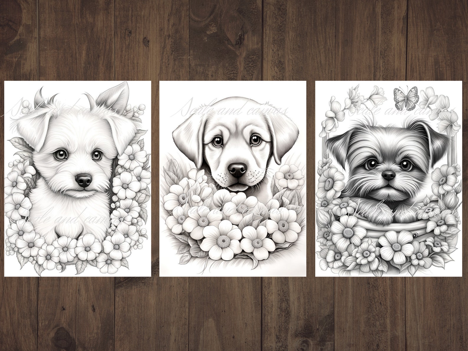 30 Grayscale Small Dogs Coloring Book Set Printable Adult Coloring ...
