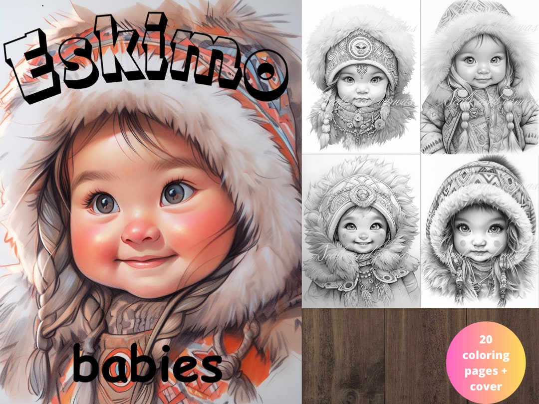 20 Grayscale Eskimo Babies Coloring Book Set Printable Adult - Etsy