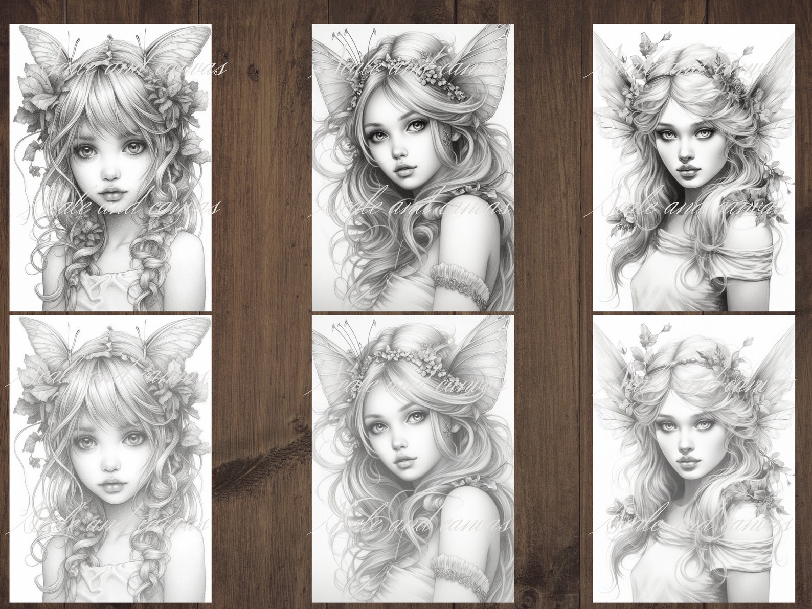 24 Grayscale Cute Fairies Coloring Book Set Printable Adult Coloring ...