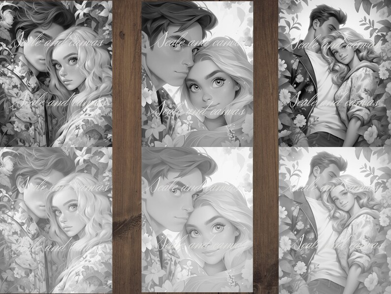 30 Grayscale Eternal Love Cartoon Style Coloring Book Set Printable ...