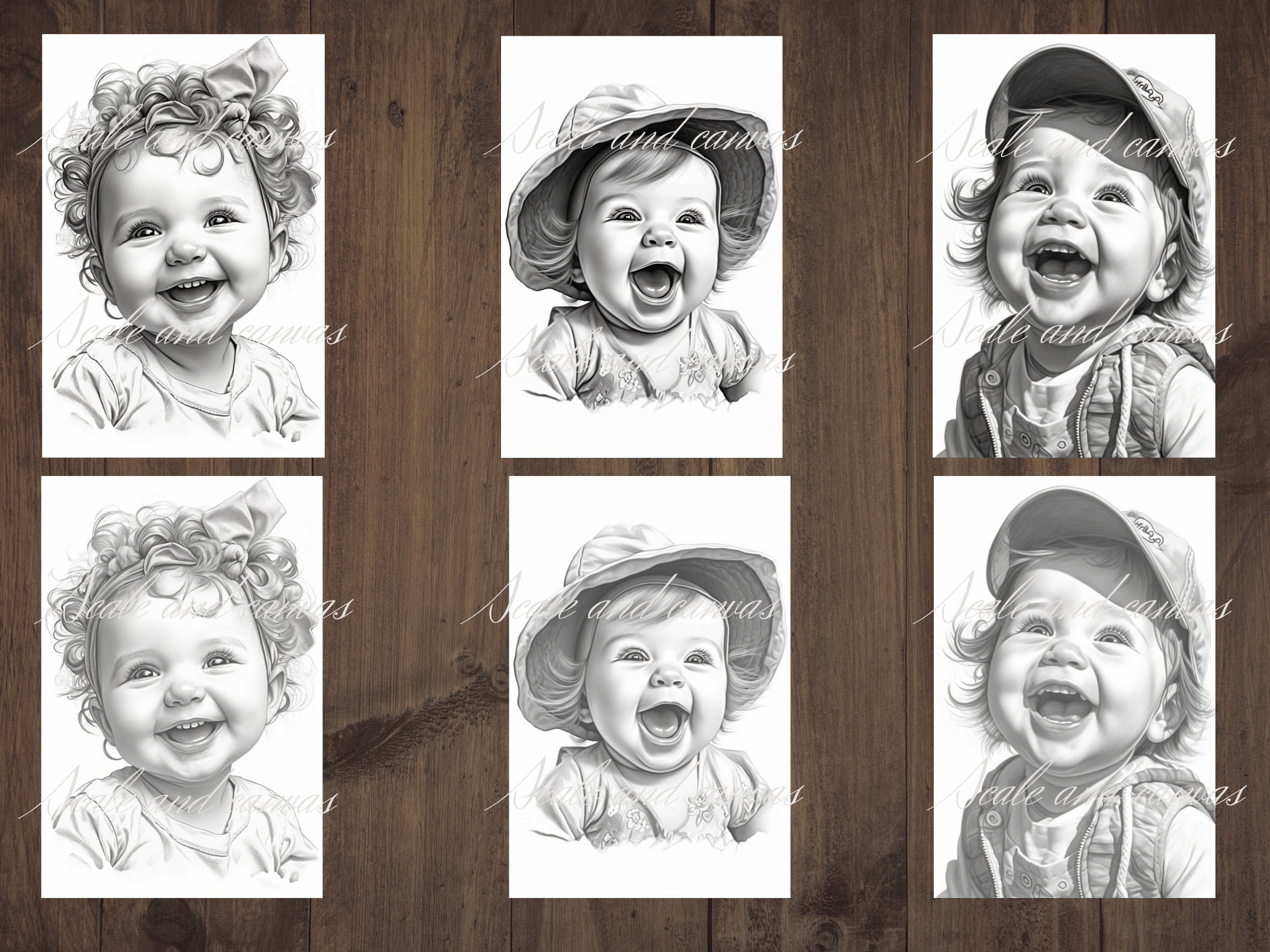20 Grayscale Cute Babies Coloring Book Set Printable Adult - Etsy