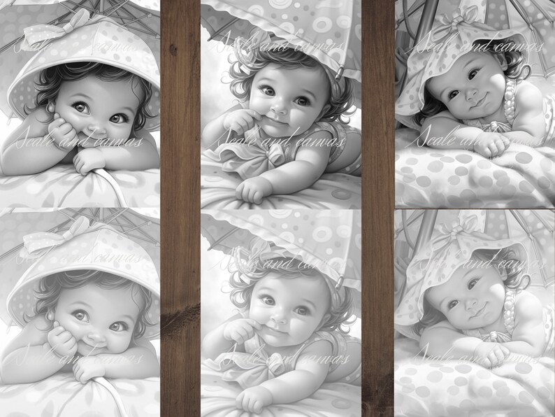 20 Grayscale Beach Babies Coloring Book Set Printable Adult Coloring ...