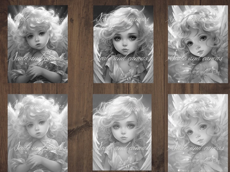 20 Grayscale Baby Angels Coloring Book Set 2 Printable Adult Coloring ...