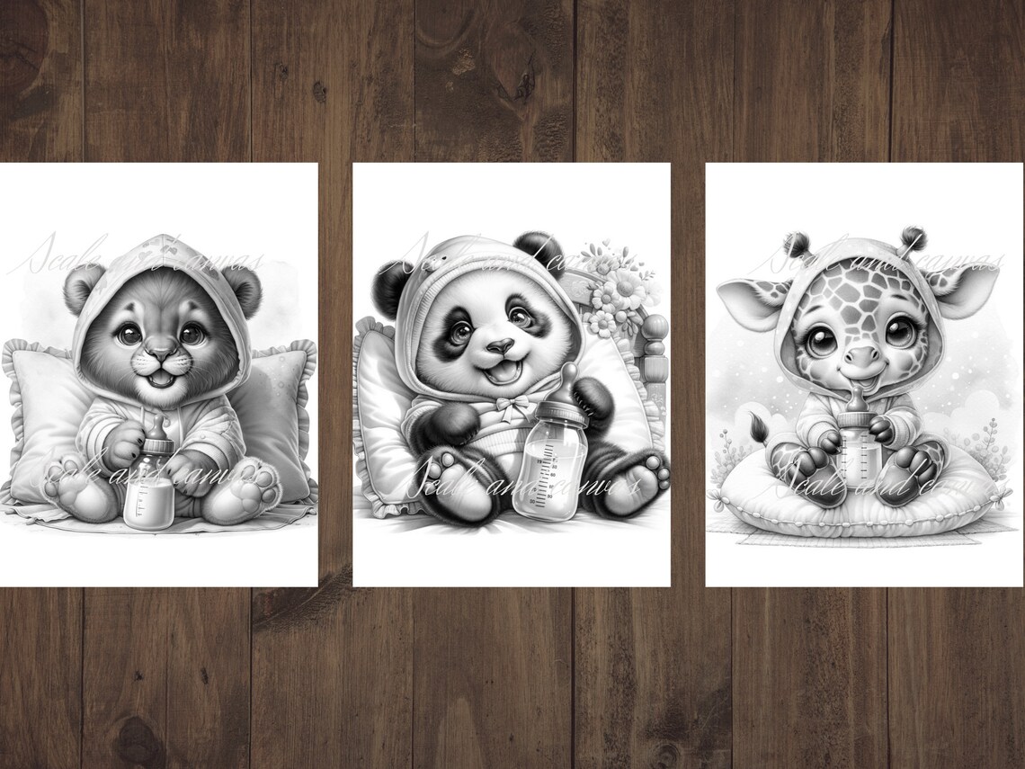 42 Grayscale Newborn Cuties Coloring Book Set Printable Adult Coloring ...