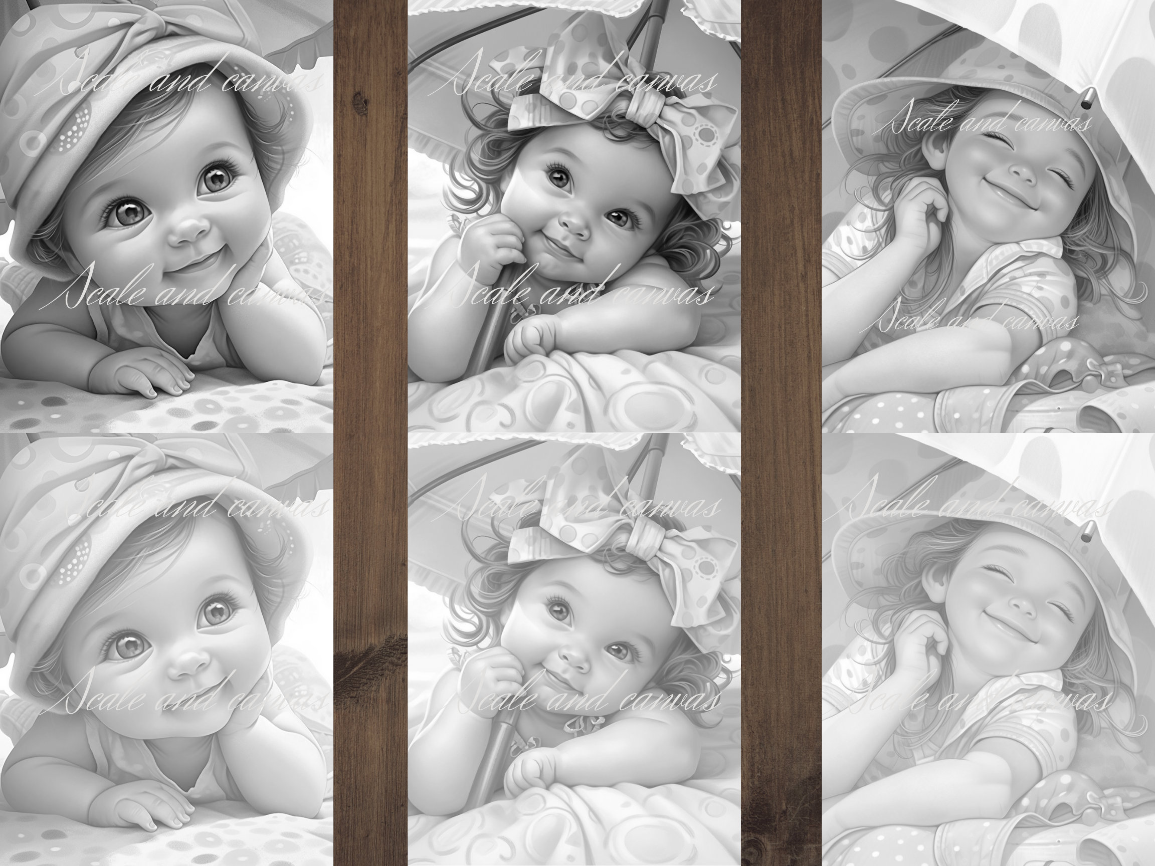 20 Grayscale Beach Babies Coloring Book Set Printable Adult Coloring ...