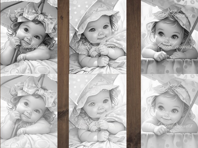 20 Grayscale Beach Babies Coloring Book Set Printable Adult Coloring ...