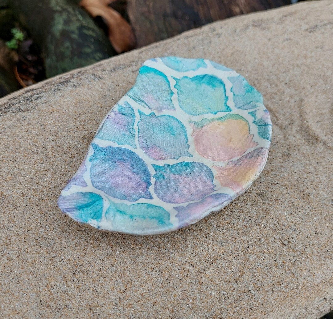Oyster Shell Trinket Dish - Shell Design ~ Handpainted, Decoupaged ...