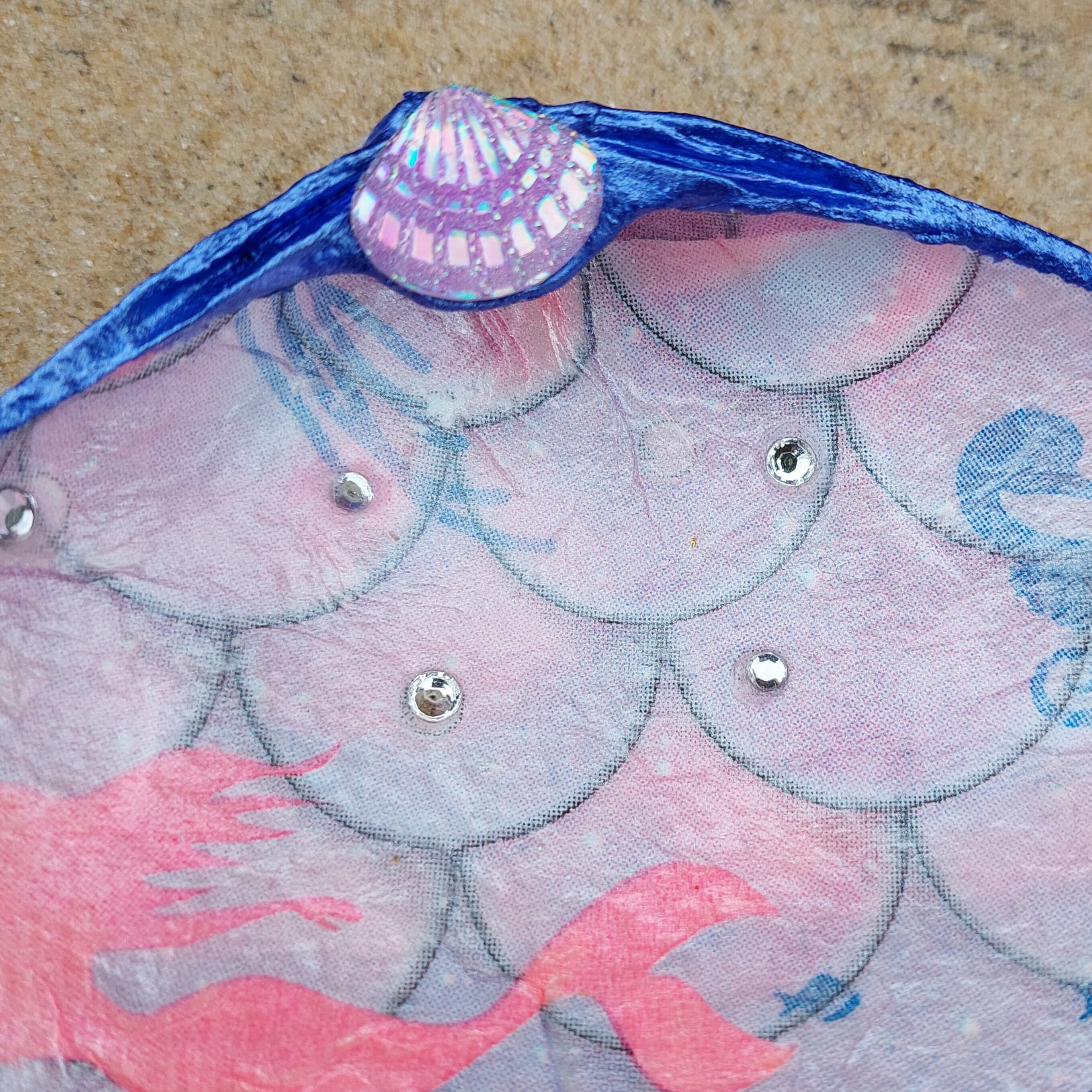 Mermaid Design Clam Shell Trinket Dish ~ Handpainted, Decoupaged ...