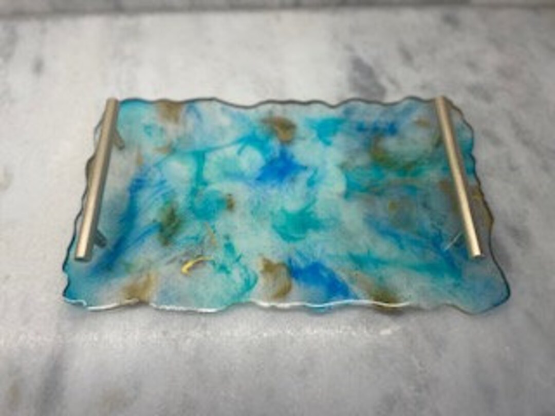 Blue and Gold Resin Tray - Etsy
