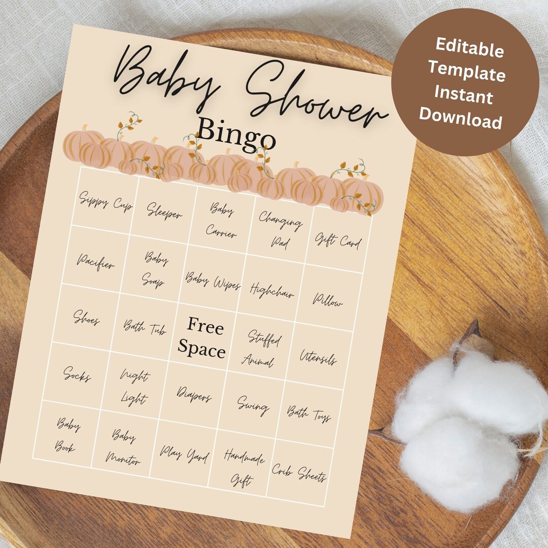 Little Pumpkin Baby Shower Bingo, Fall Fun Baby Shower Games, Baby ...