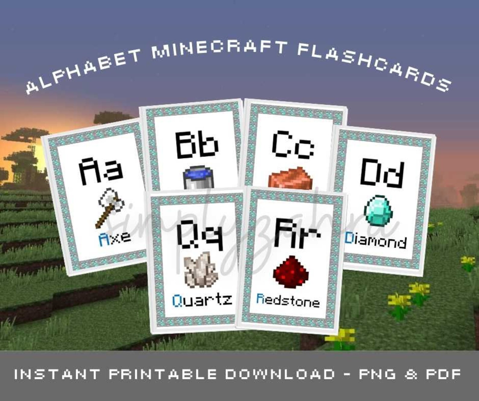 Printable Alphabet Flashcards Minecraft With Pictures - Etsy