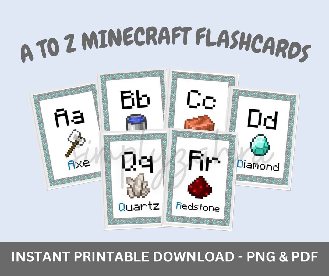 PDF PNG Printable Alphabet Flashcards With Pictures Minecraft - Etsy