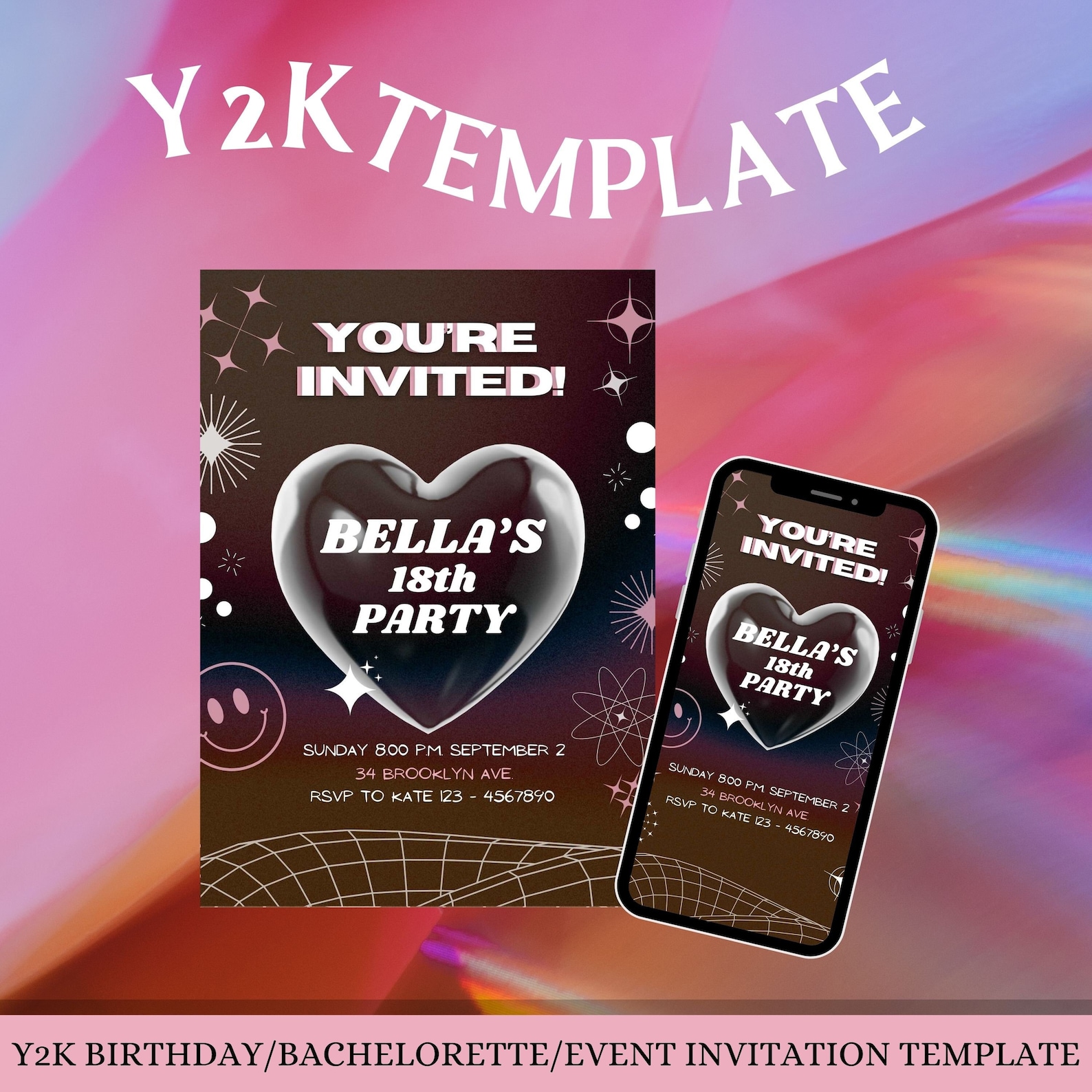 Y2k Editable Party Invitation Template, Y2k Bachelorette Invitation ...