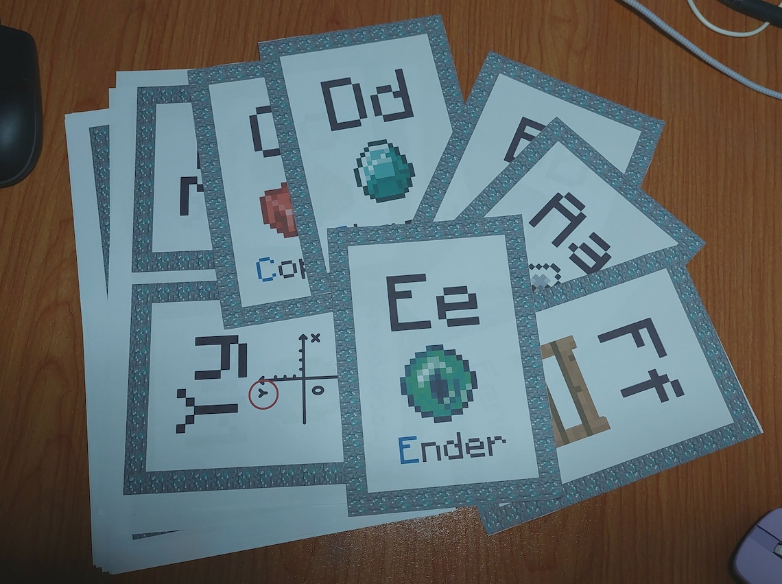 Printable Alphabet Flashcards Minecraft With Pictures - Etsy