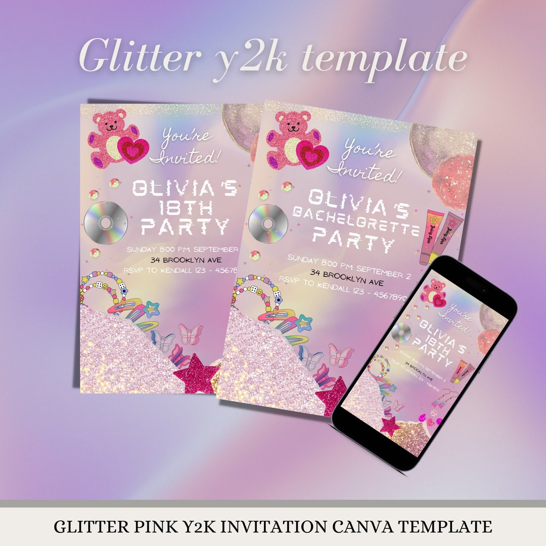 Glitter Y2k Editable Party Invitation Template Y2k - Etsy