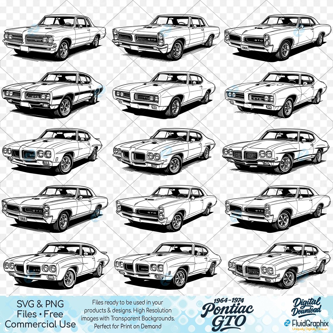 Pontiac GTO SVG PNG Bundle: 60s-70s Classic Car Designs (digital ...