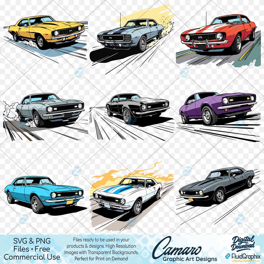 1967 - 1969 Camaro Graphic SVG PNG Art, Chevy Car, Muscle Car, SS ...
