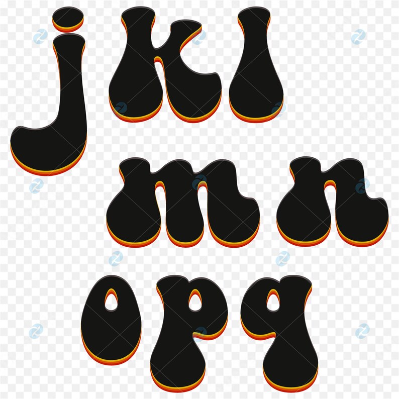 Groovy 70’s Alphabet PNG Letters & Numbers: Retro Bubble Font Clipart ...