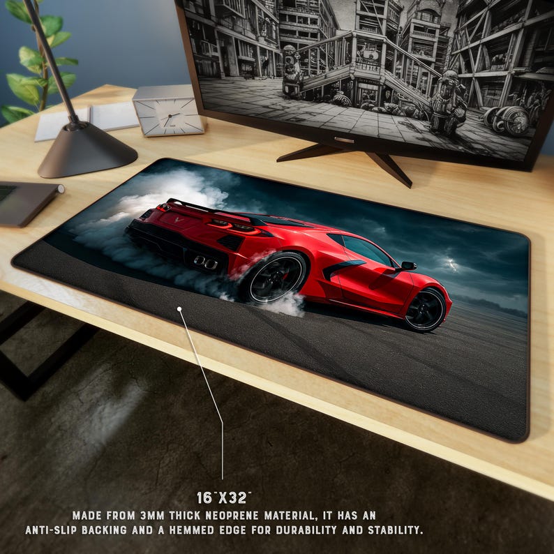 C8 Corvette Desk Mat: Mouse Pad Scene for Muscle Car Enthusiasts, Home ...