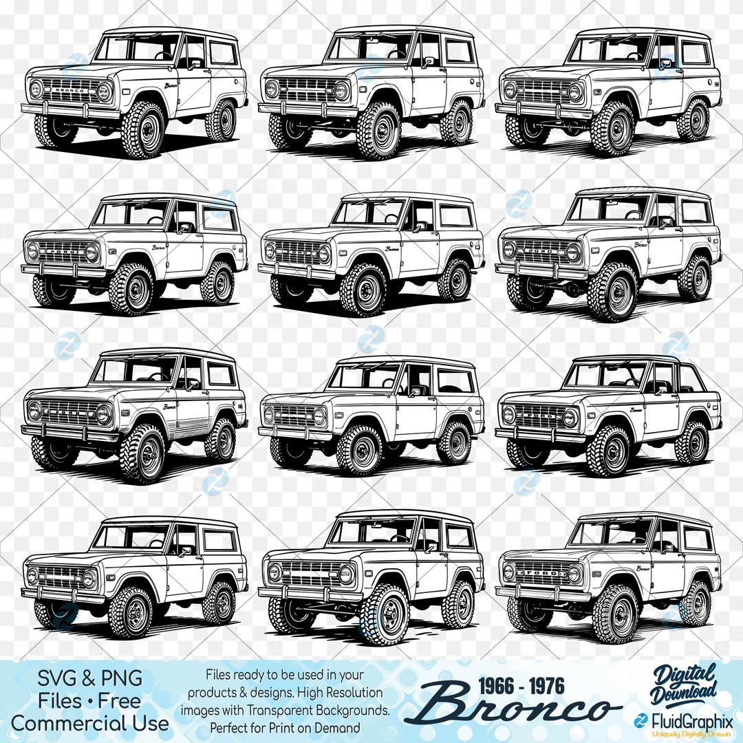 Ford Bronco SVG PNG: 1966-1976 Classic Car Designs (digital Download ...