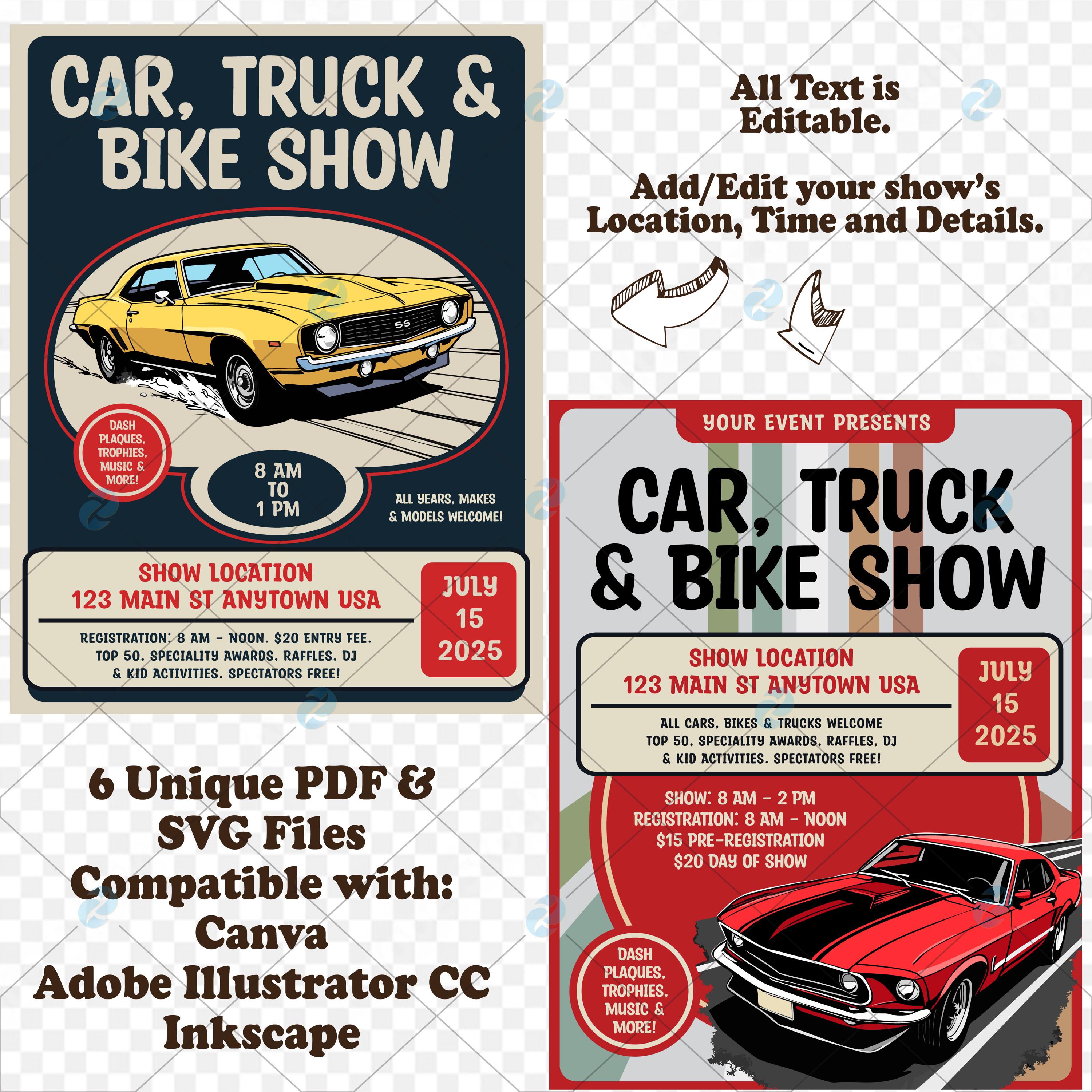 Classic Car Show Flyer Templates: Vintage Design, Canva & Inkscape ...