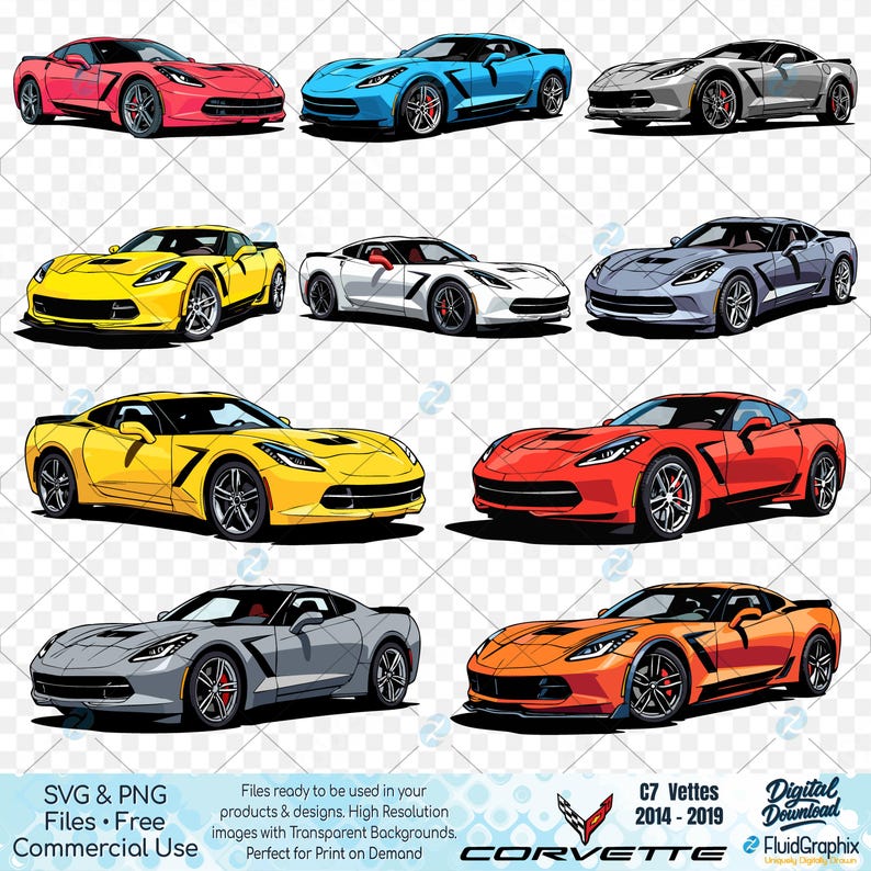 Chevy Corvette C7 SVG PNG: 10 Classic Car Designs Digital Download - Etsy